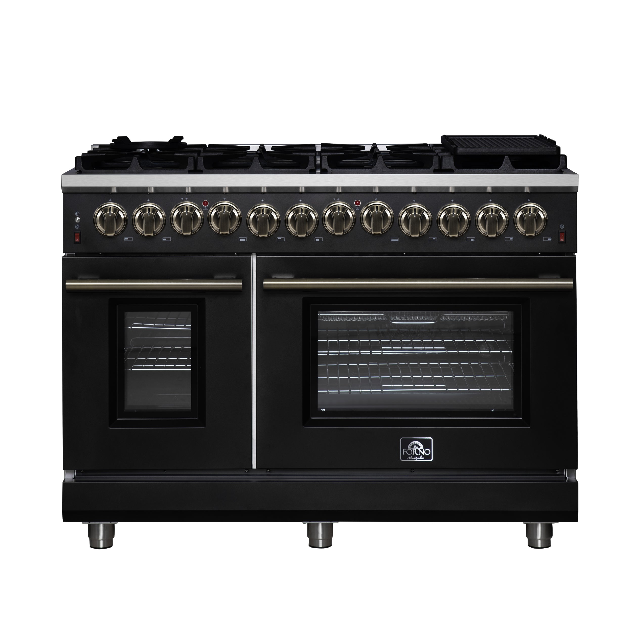 Forno Massimo 48 Inch Freestanding Dual Fuel Range in Black with Antiq ...